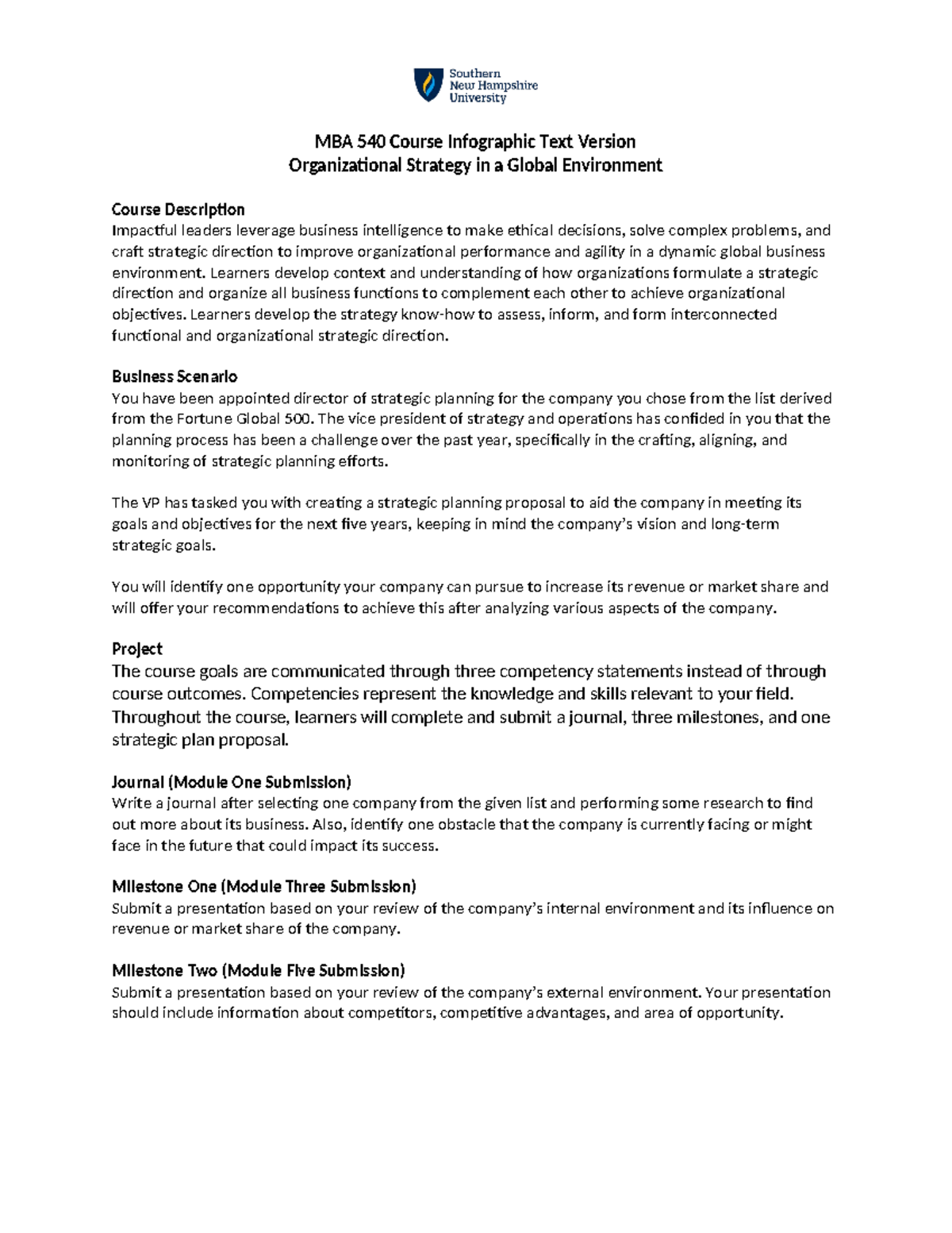MBA 540 Course Infographic Text Version: Organizational Strategy ...