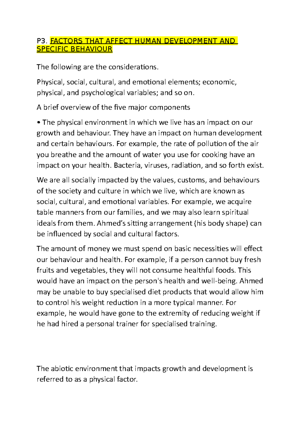 P3 - very detailed and helpful - P3. FACTORS THAT AFFECT HUMAN ...