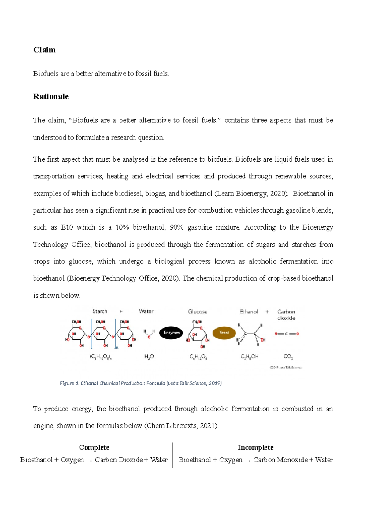 Chem Number 2 - Chemistry Research Investigation - Claim Biofuels are a ...