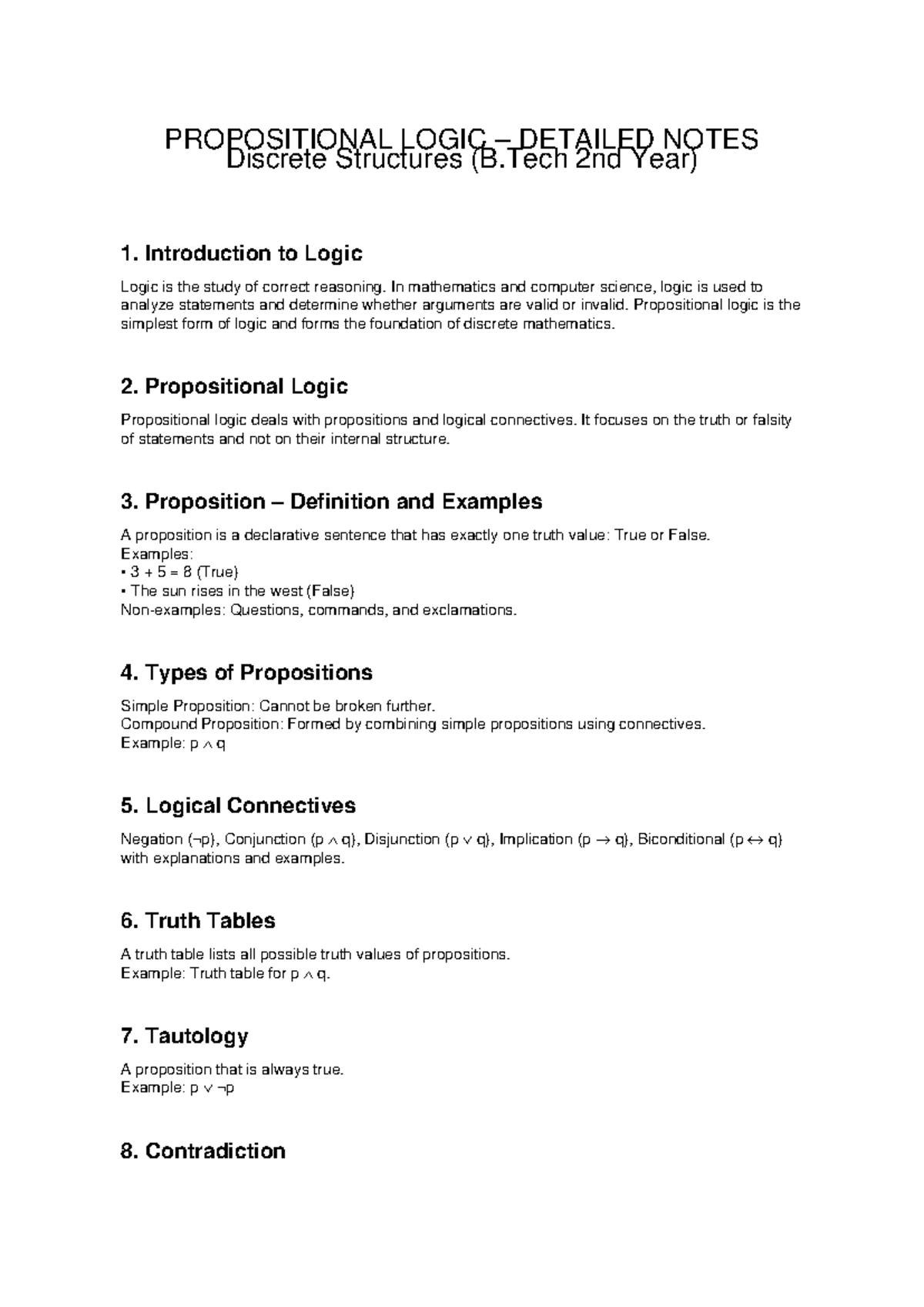 Propositional Logic Notes for Discrete Structures (B.Tech 2nd Year ...