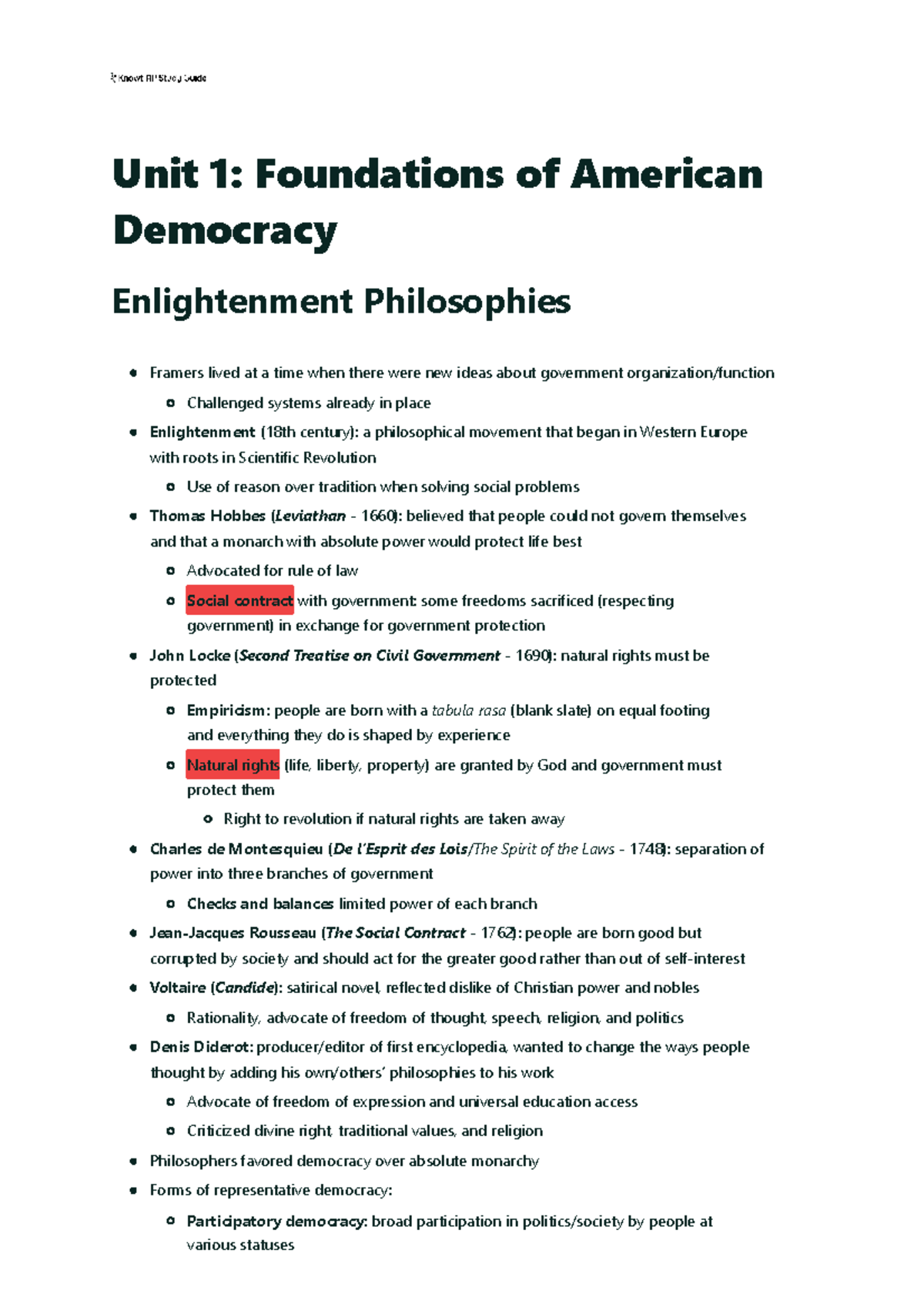 Unit 1 Foundations of American Democracy Notes - Unit 1: Foundations of ...