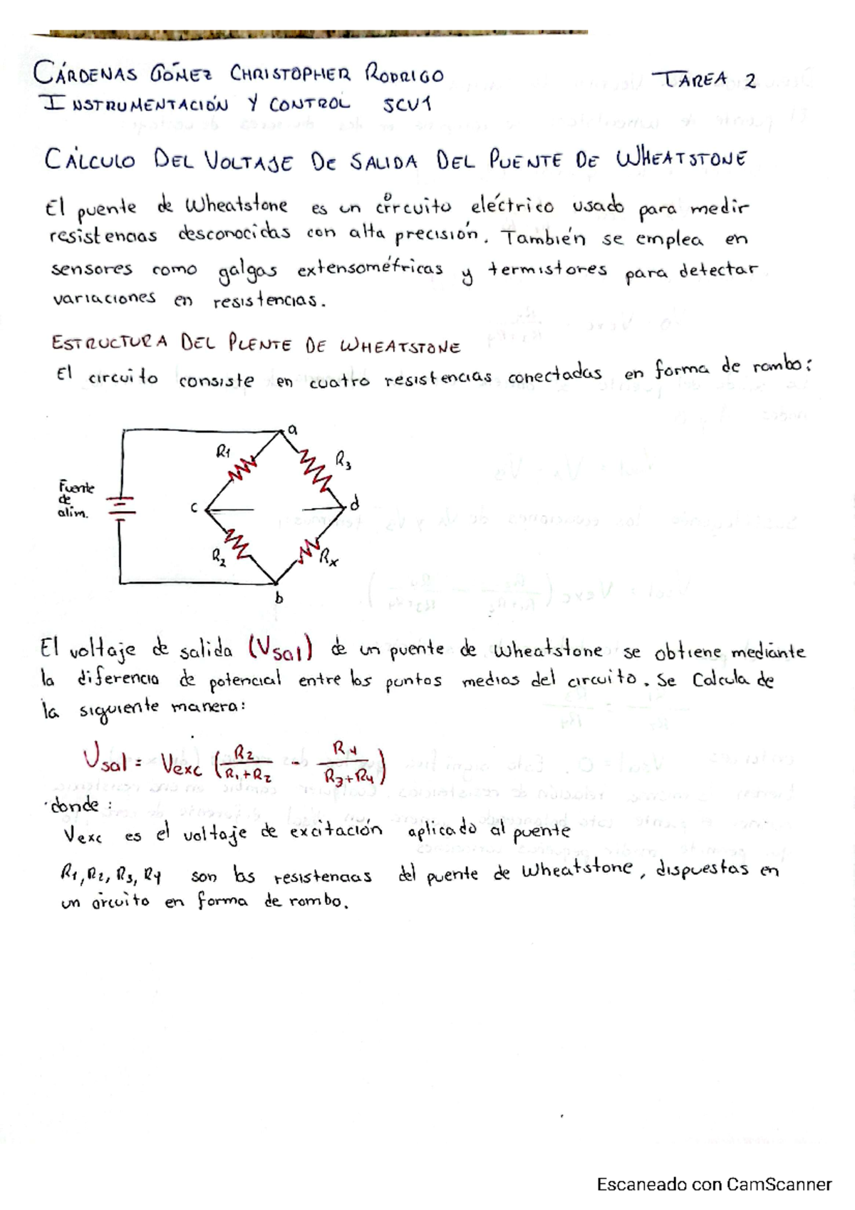 Tarea 2: Cálculo de Voltaje Salida en Puente de Wheatstone - INSTRC Y ...