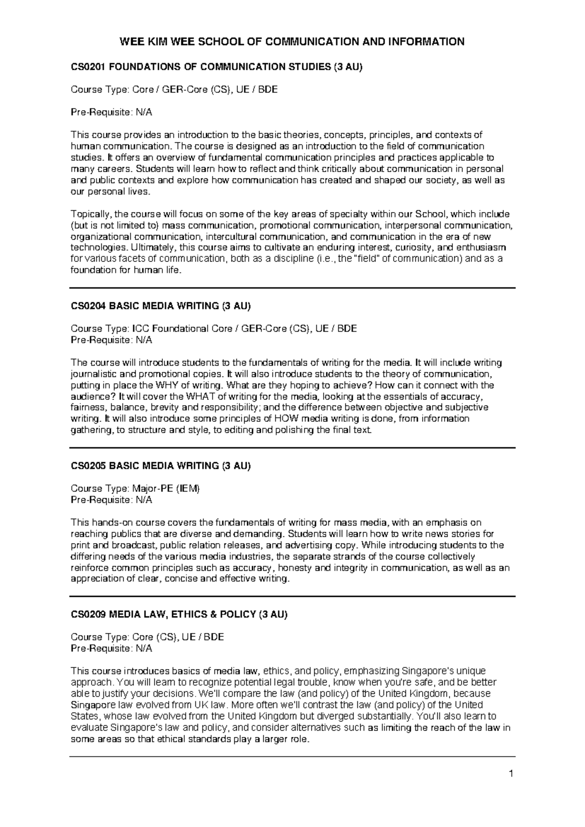 Comprehensive Course List for CS Communication Studies Program - Studocu