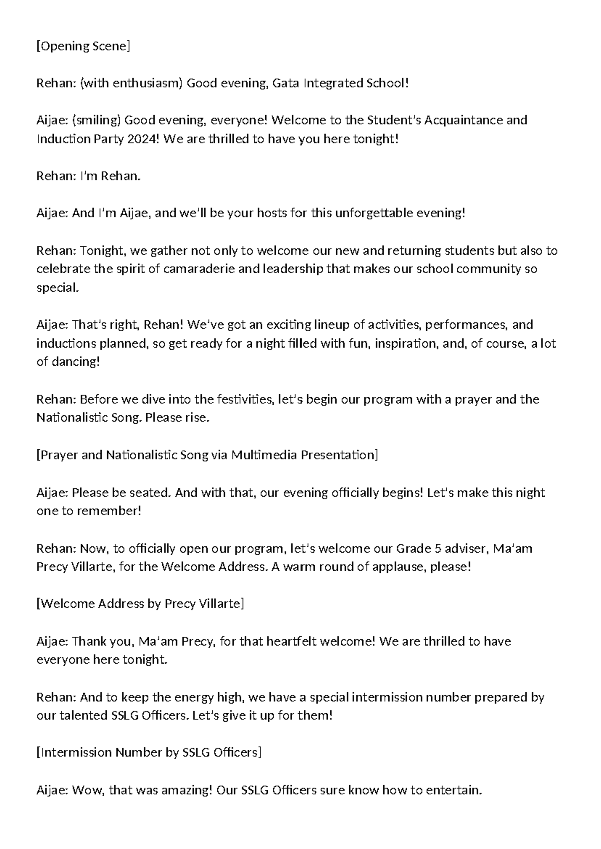 GIS 2024 Acquaintance & Induction Party Script - Studocu