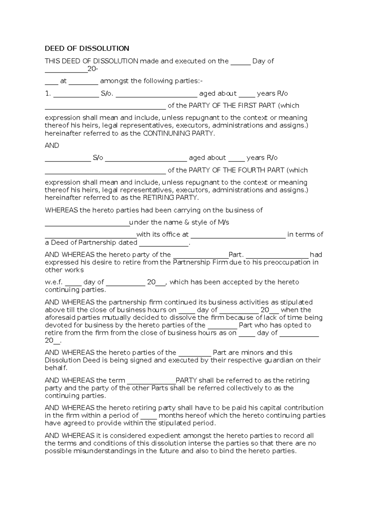 Deed of Dissolution: Legal Notes and Guidelines - Studocu