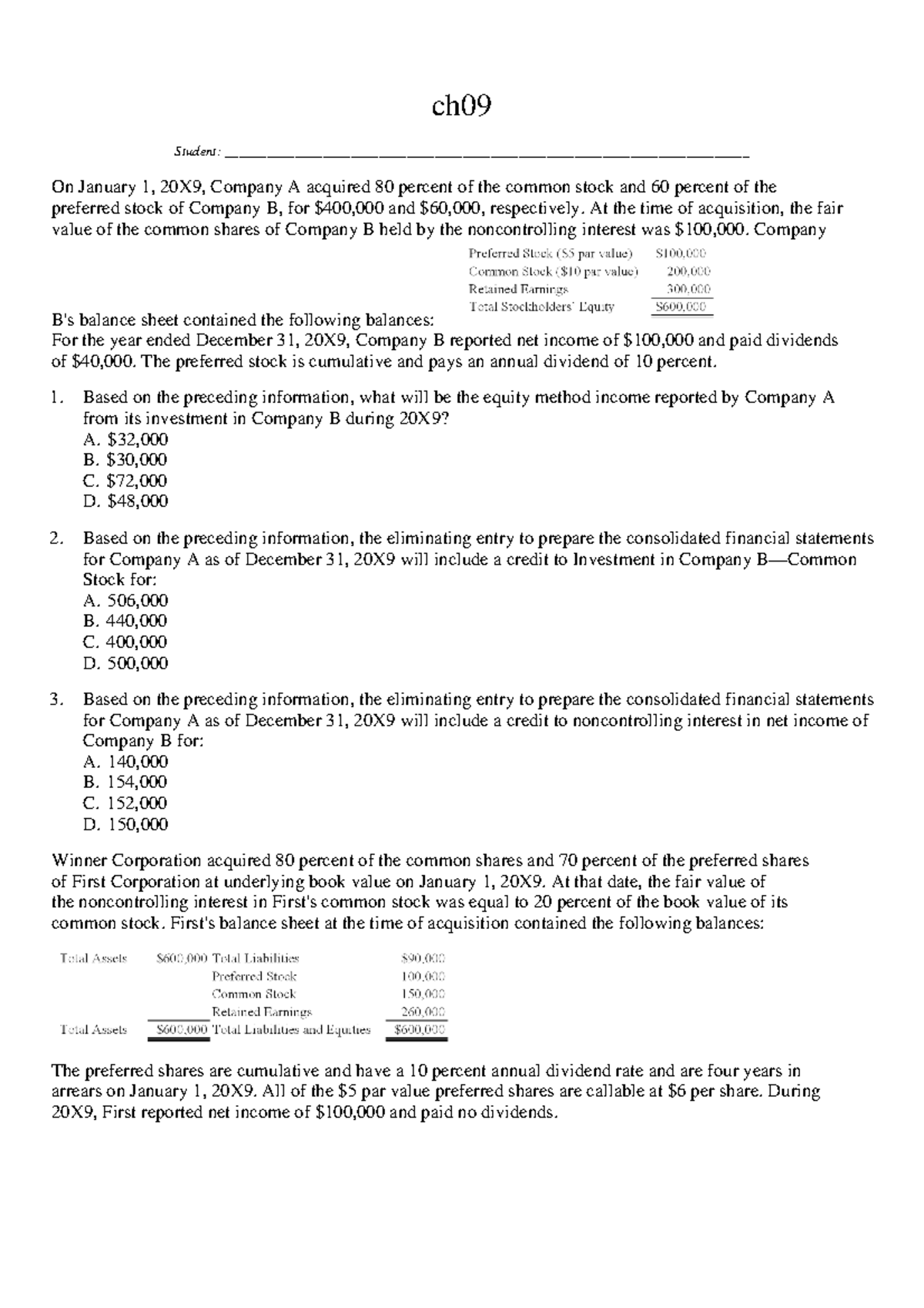 Chapter 9 - Test Bank Solutions for Corporate Acquisitions - Studocu