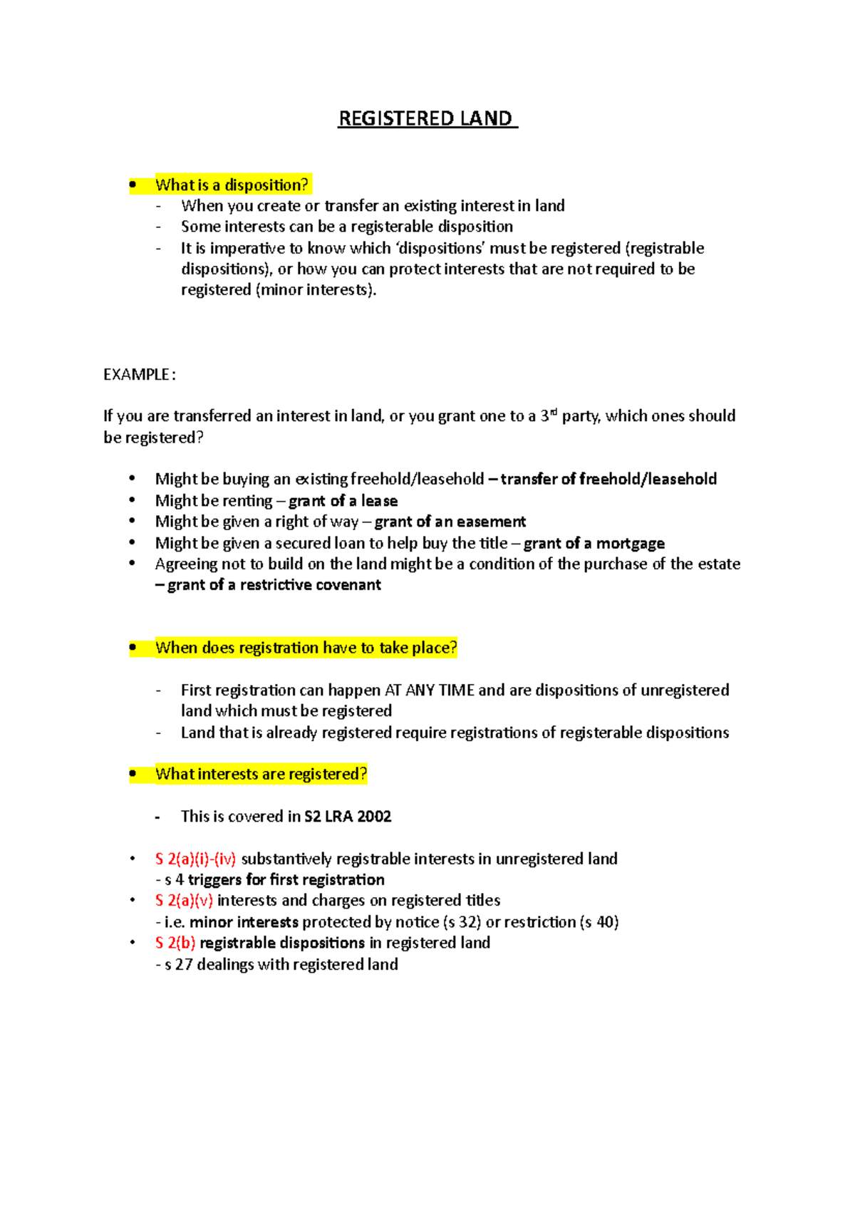 Registered LAND - REGISTERED LAND What is a disposition? - When you ...