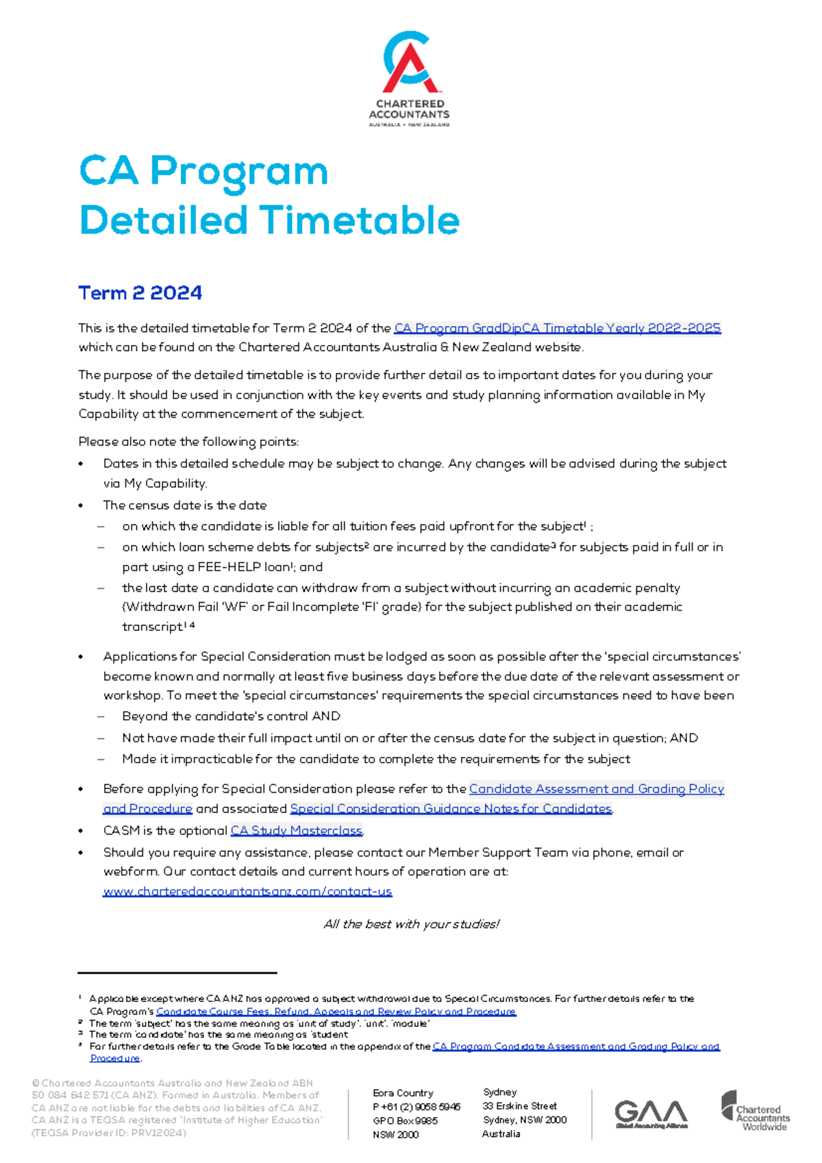 CA Program Detailed Timetable Term 2 2024 - © Chartered Accountants ...