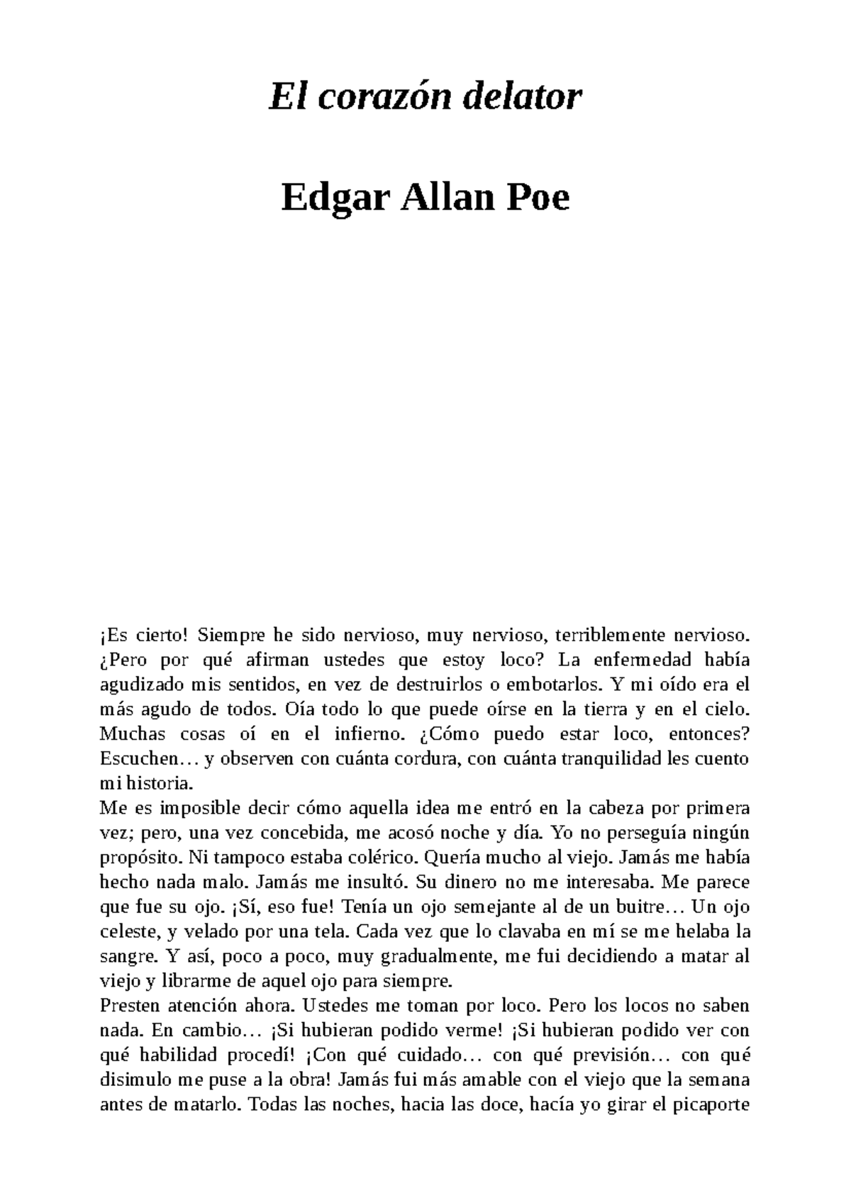 3 El corazón delator autor Edgar Allan Poe - El corazón delator Edgar ...