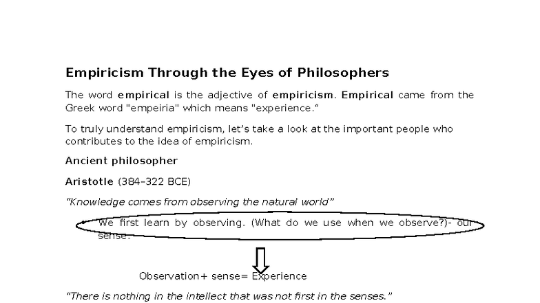 Empiricism: Insights from Key Philosophers (PHIL 101) - Studocu