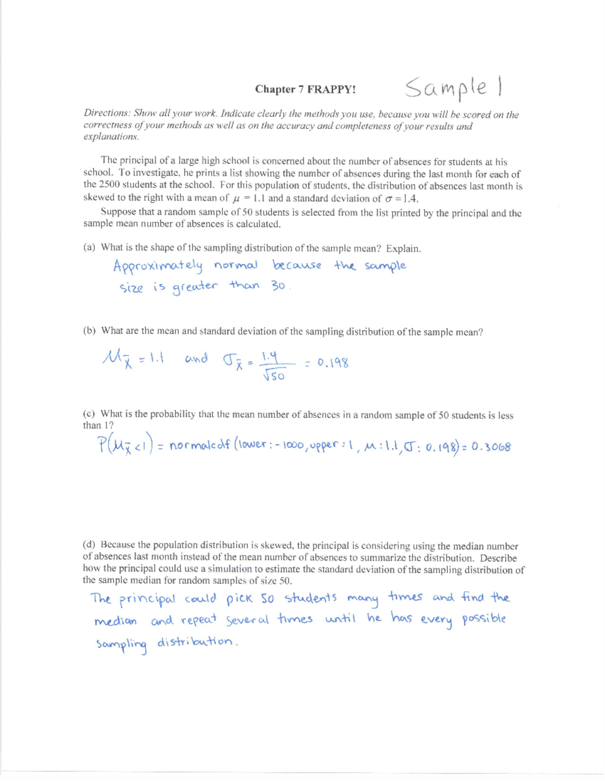 Chapter 7 FRAPPY! Sample Directions for Absence Data Analysis - Studocu