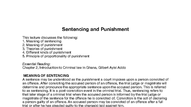 Lecture 2: Sentencing and Punishment in Criminal Law (CL 101) - Studocu