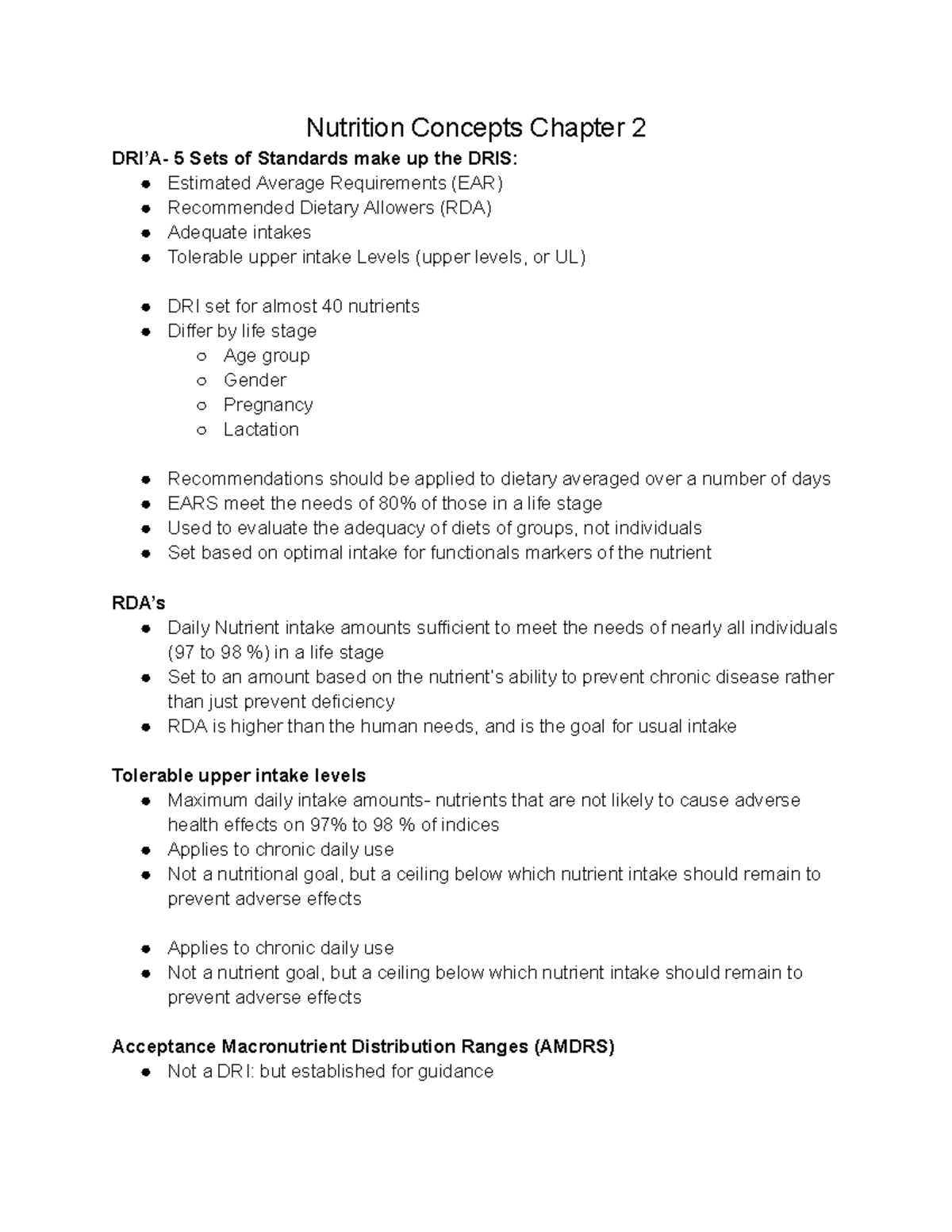 Nutrition Concepts and Guidelines: Dietary Standards & MyPlate Summary ...