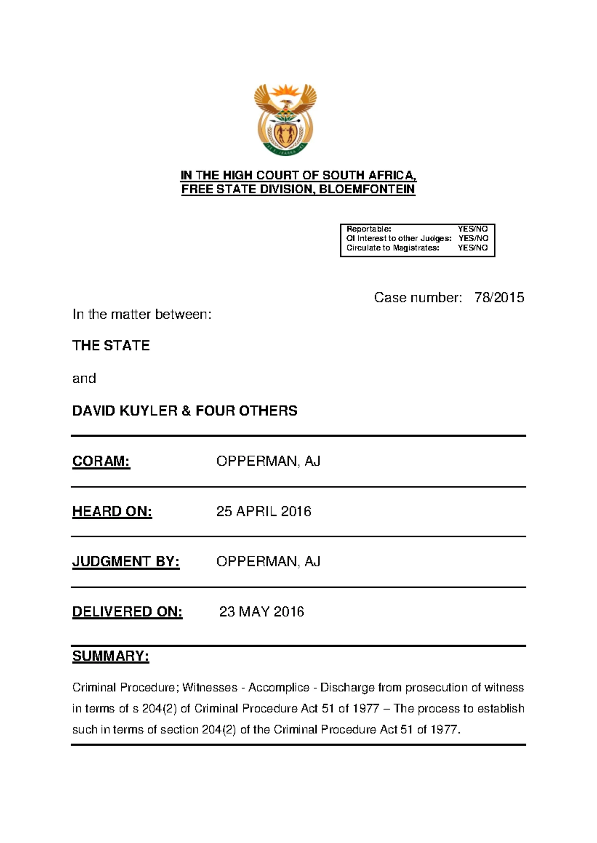 Notice OF BAR - IN THE HIGH COURT OF SOUTH AFRICA LIMPOPO DIVISION ...