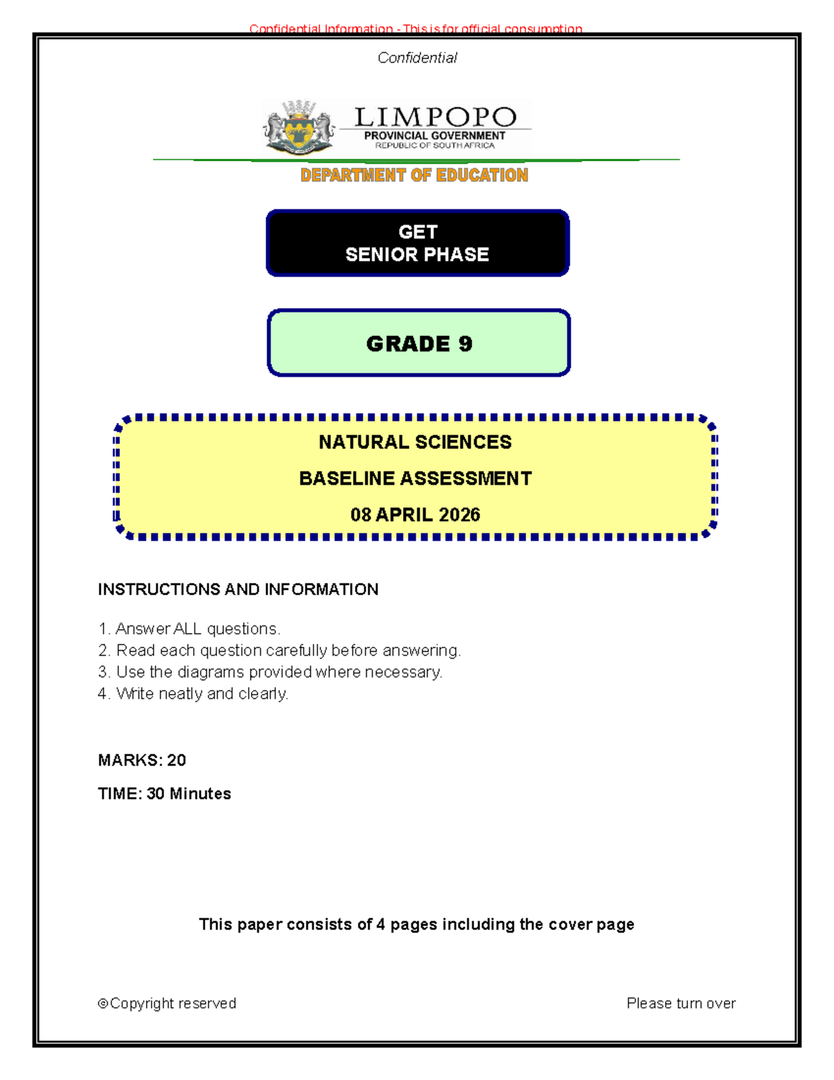 Grade 9 NS Baseline Assessment - 08 April 2026 - Studocu