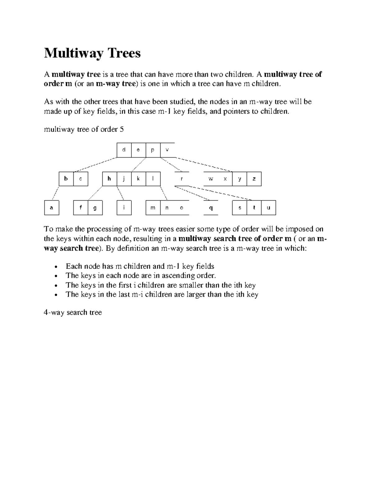 Multiway Trees - Detailed Overview and B-Tree Concepts - Studocu