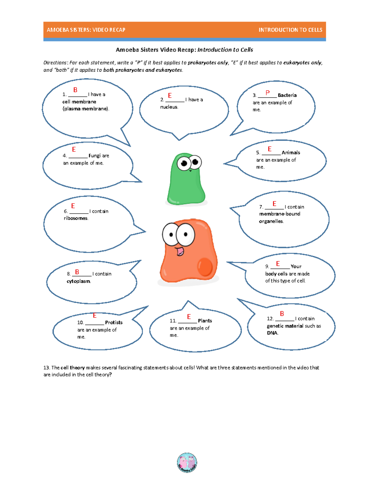 Amoeba Sisters Video Recap: Intro to Cells Overview and Notes - Studocu
