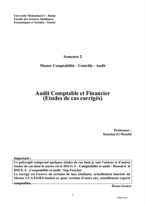 Audit générale s6 - AUDIT COMPTABLE ET FINANCIER Module : Audit et ...