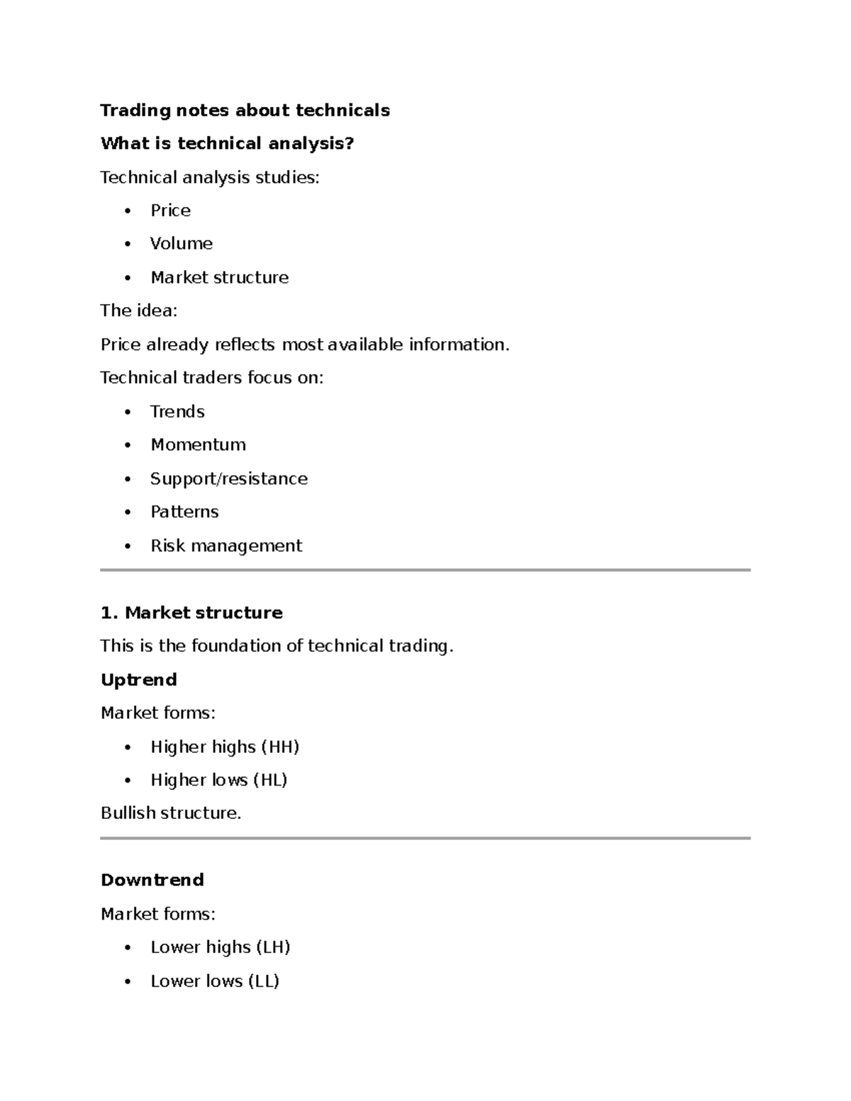 Trading Notes on Technical Analysis: Key Concepts & Strategies - Studocu