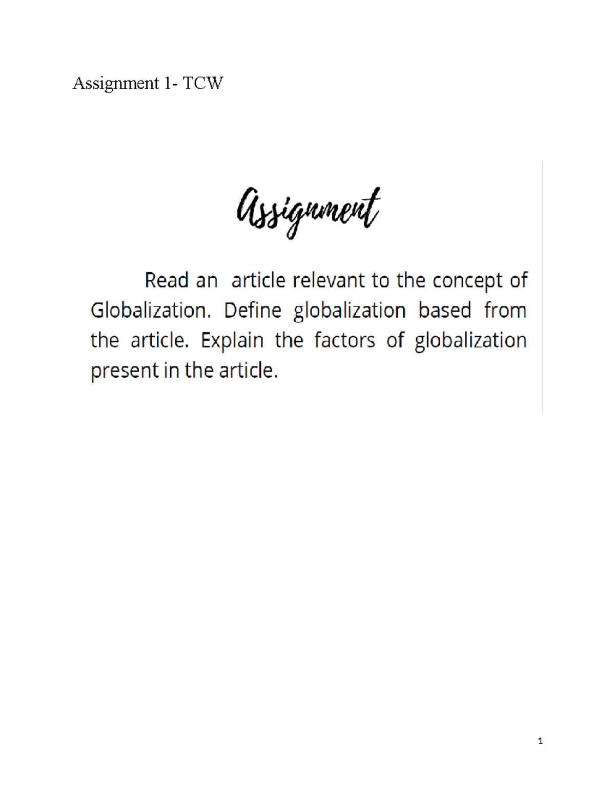 Assignment-1 - The Contemporary World Assignment 1 - Bachelor of ...