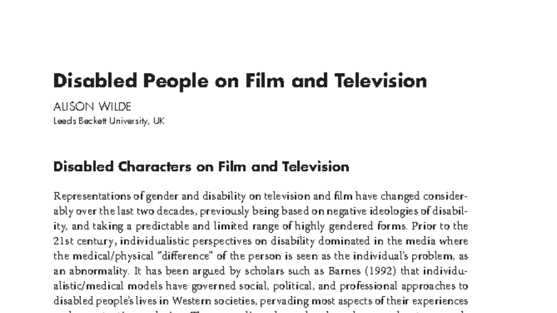 Representations of Disability in Film and TV: A Critical Analysis ...