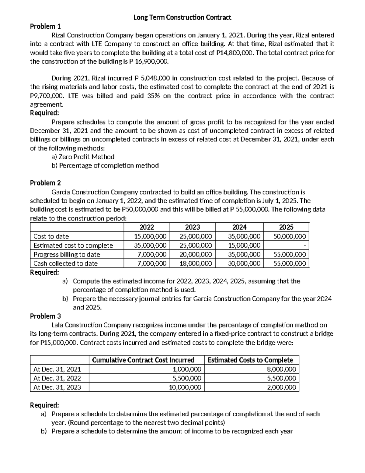 Long Term Construction Contracts: Problems & Solutions (CIV 203) - Studocu