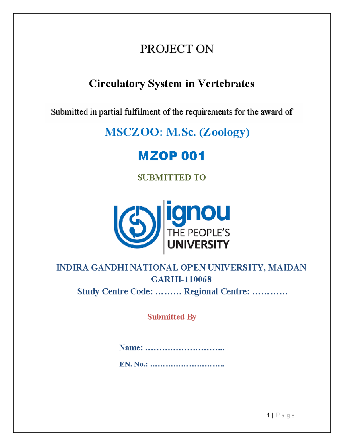 MZOP 001 Project Report: Comparative Study of Vertebrate Circulatory ...