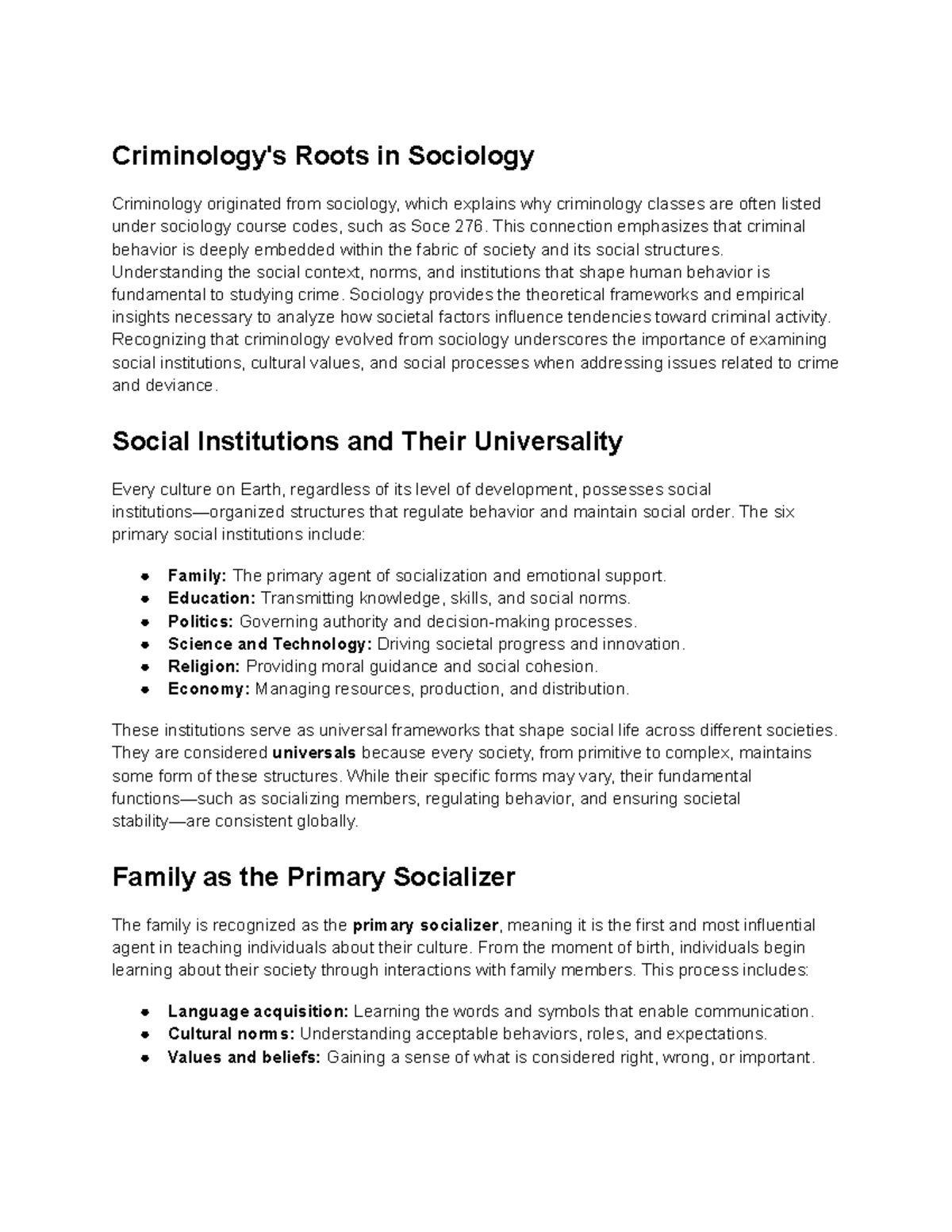 Comprehensive Overview of Sociology and Crime (Soce 276) - Studocu