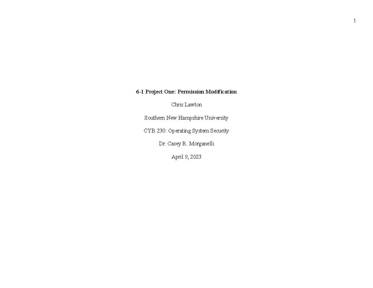 Cyb 230 Module 6 1 Project One Permission Modification Cyb 230
