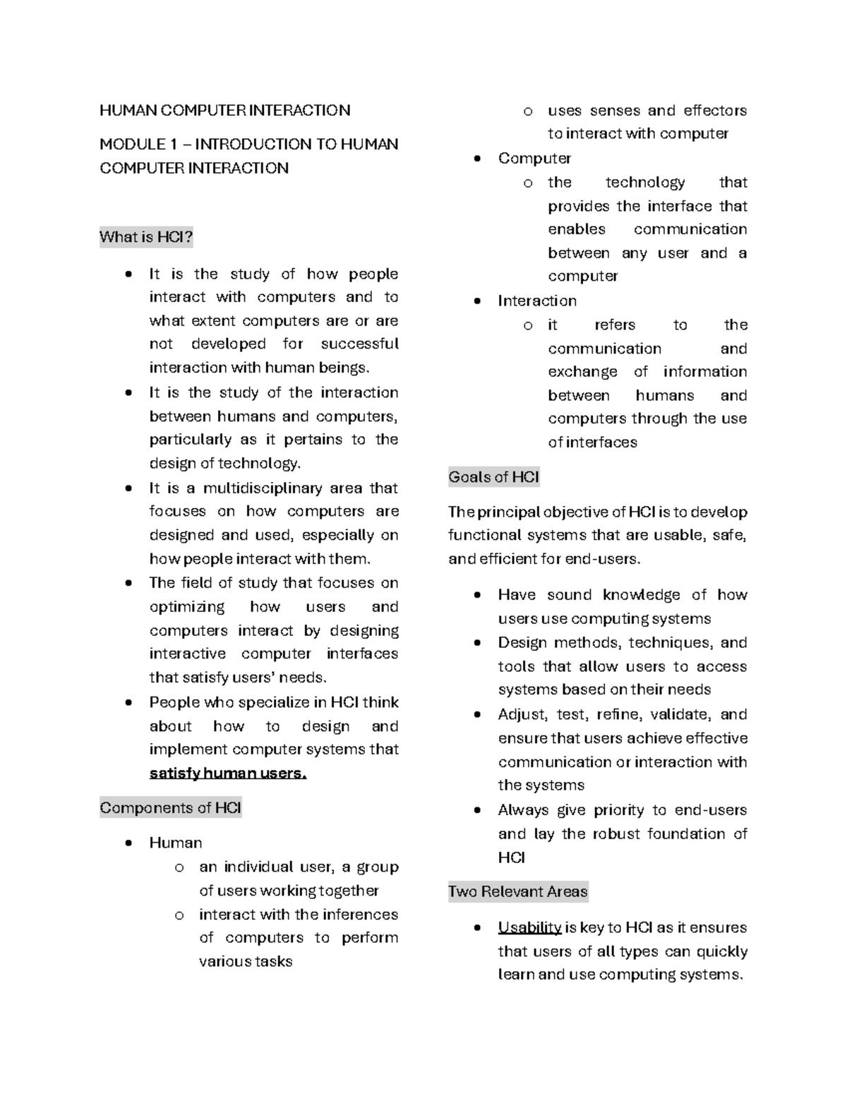Human Computer Interaction Human Computer Interaction Module 1