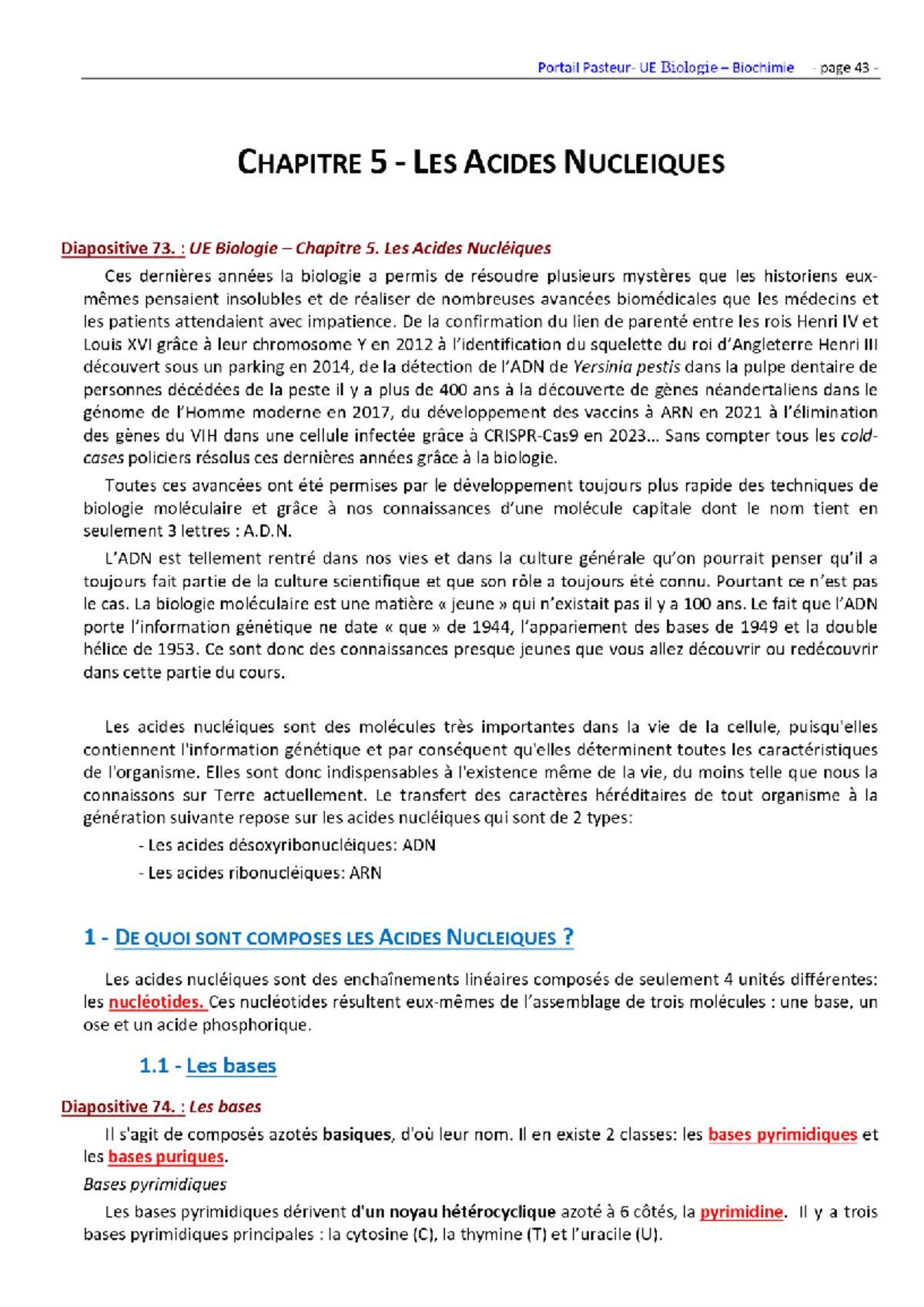 Les Acides Nucléiques : Structure et Fonction - UE Biologie - Studocu