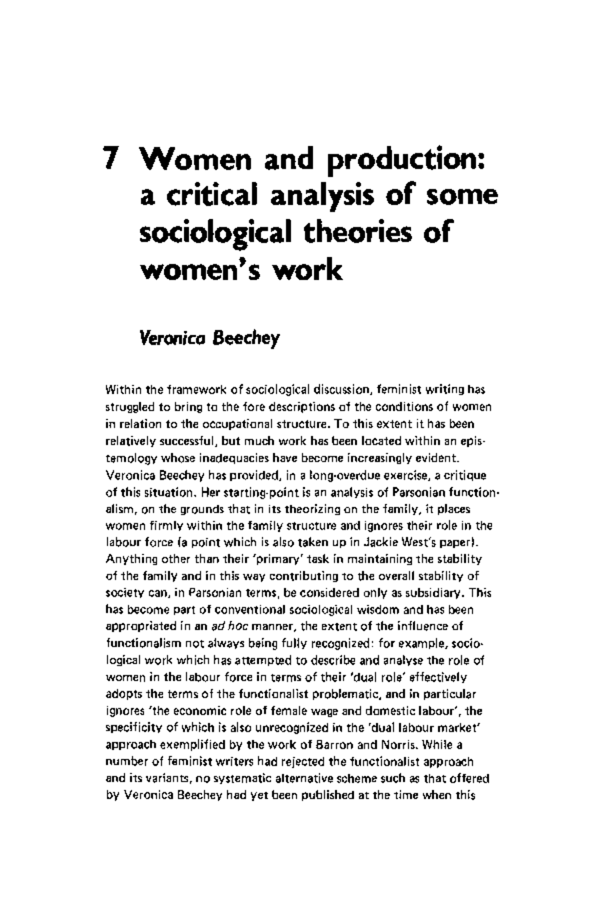 Critical Analysis of Women's Roles in Labor: A Sociological Perspective ...
