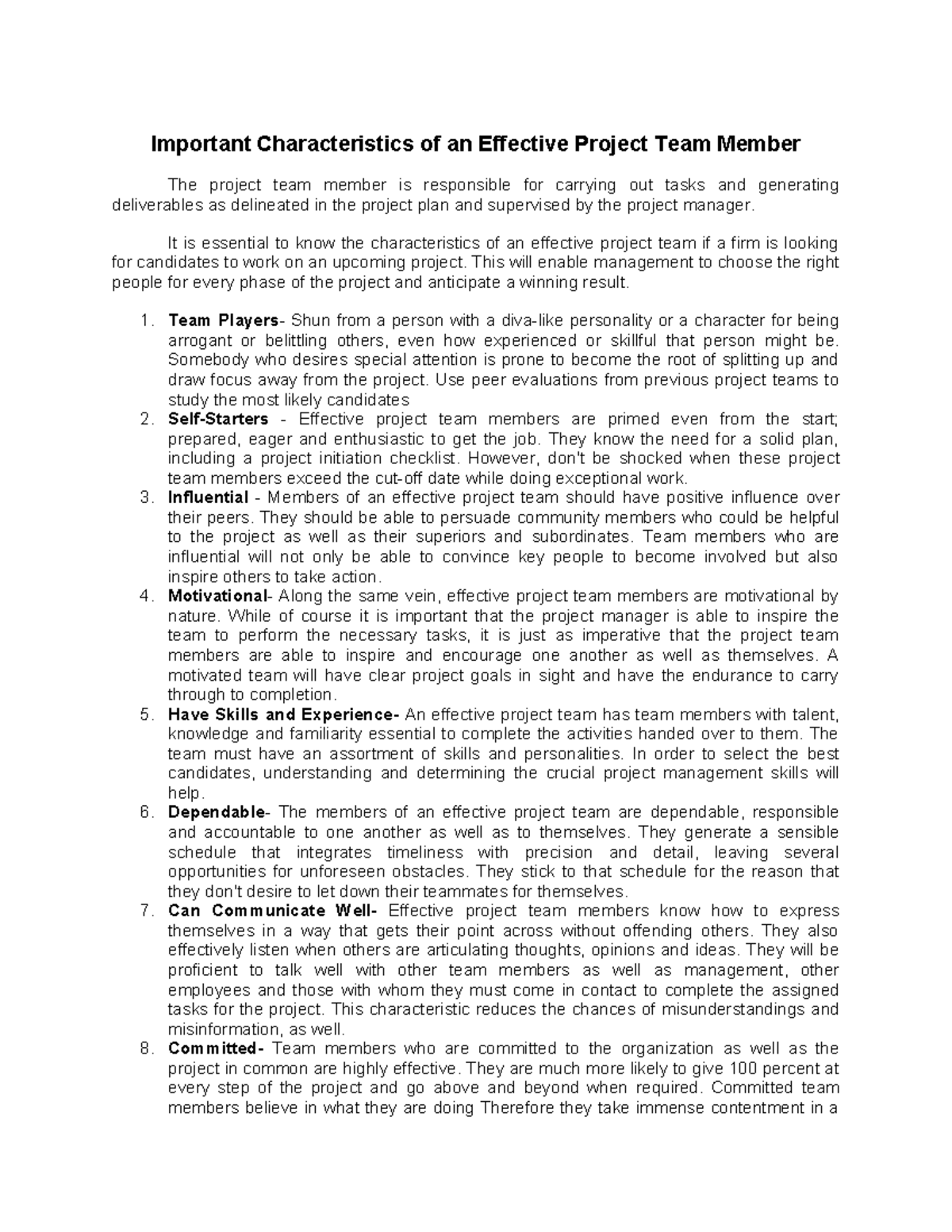 Effective Project Team Member Characteristics: Key Traits for Success ...