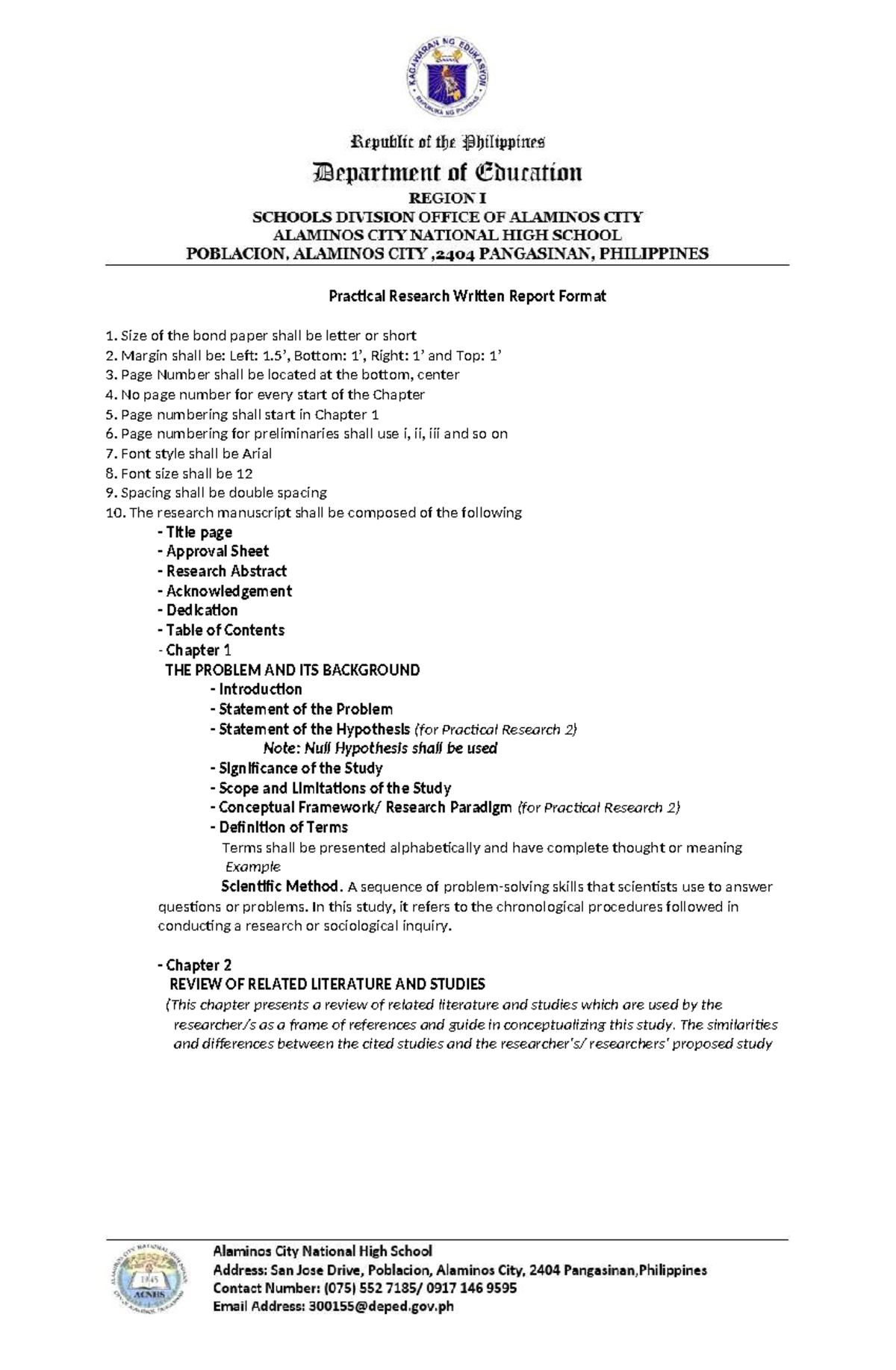 Practical Research Format Guide for Practical Research 1 & 2 - Studocu