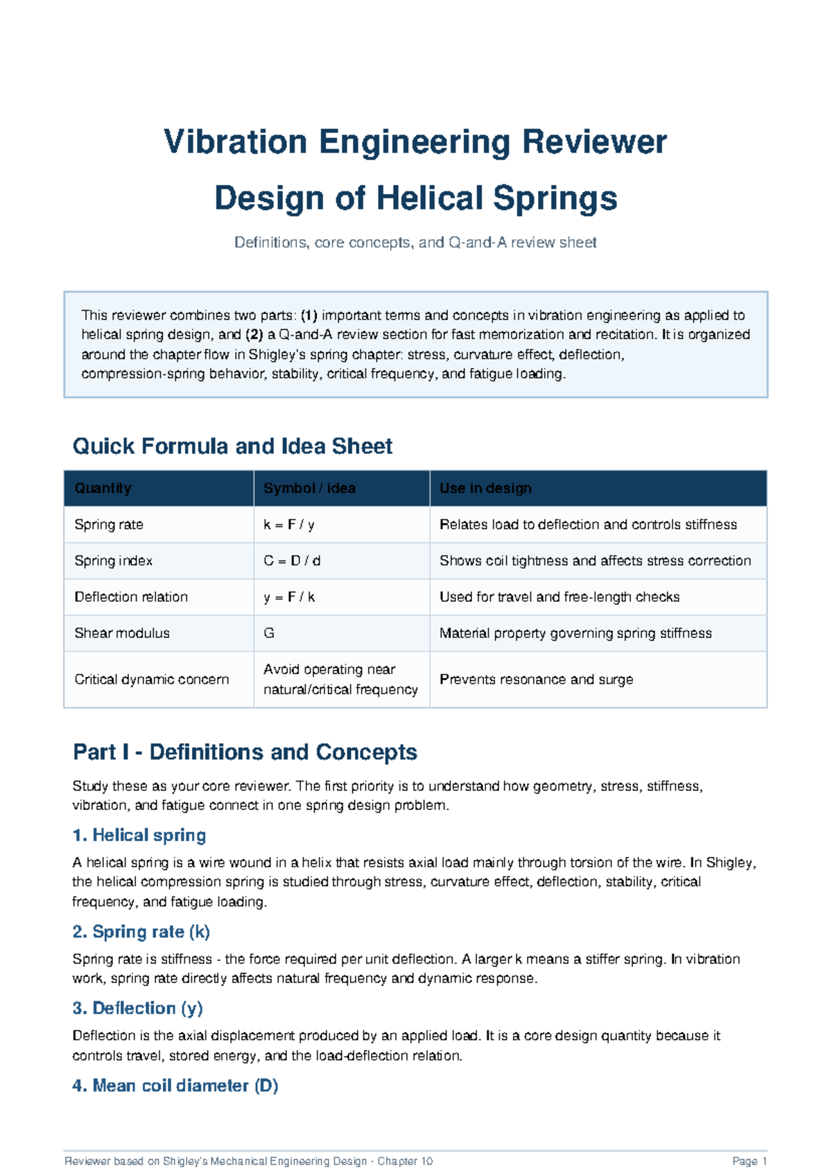 Helical Spring Vibration Engineering Review (ME 260310) - Studocu