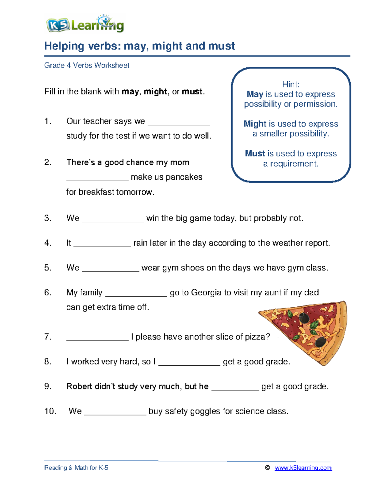Grade 4 Verbs Worksheet: Helping Verbs May, Might, Must - Studocu