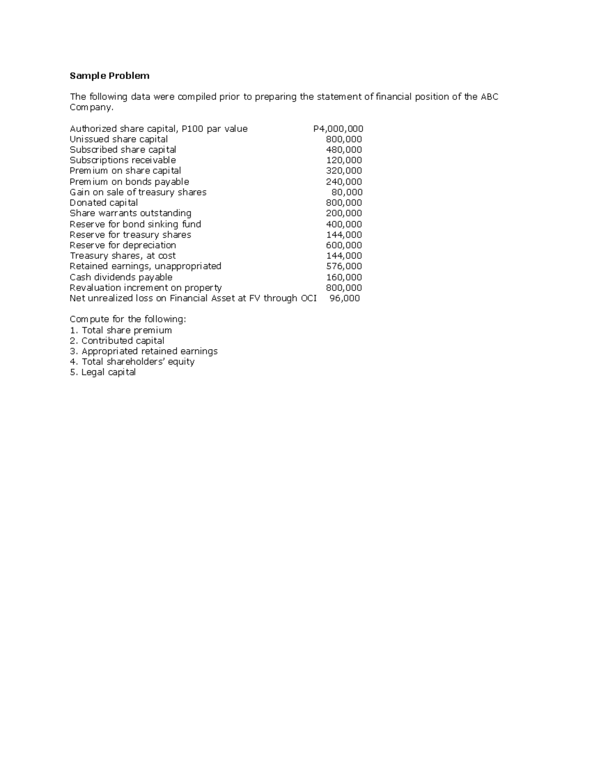 Sample Problem: Financial Position Statement Analysis - Studocu