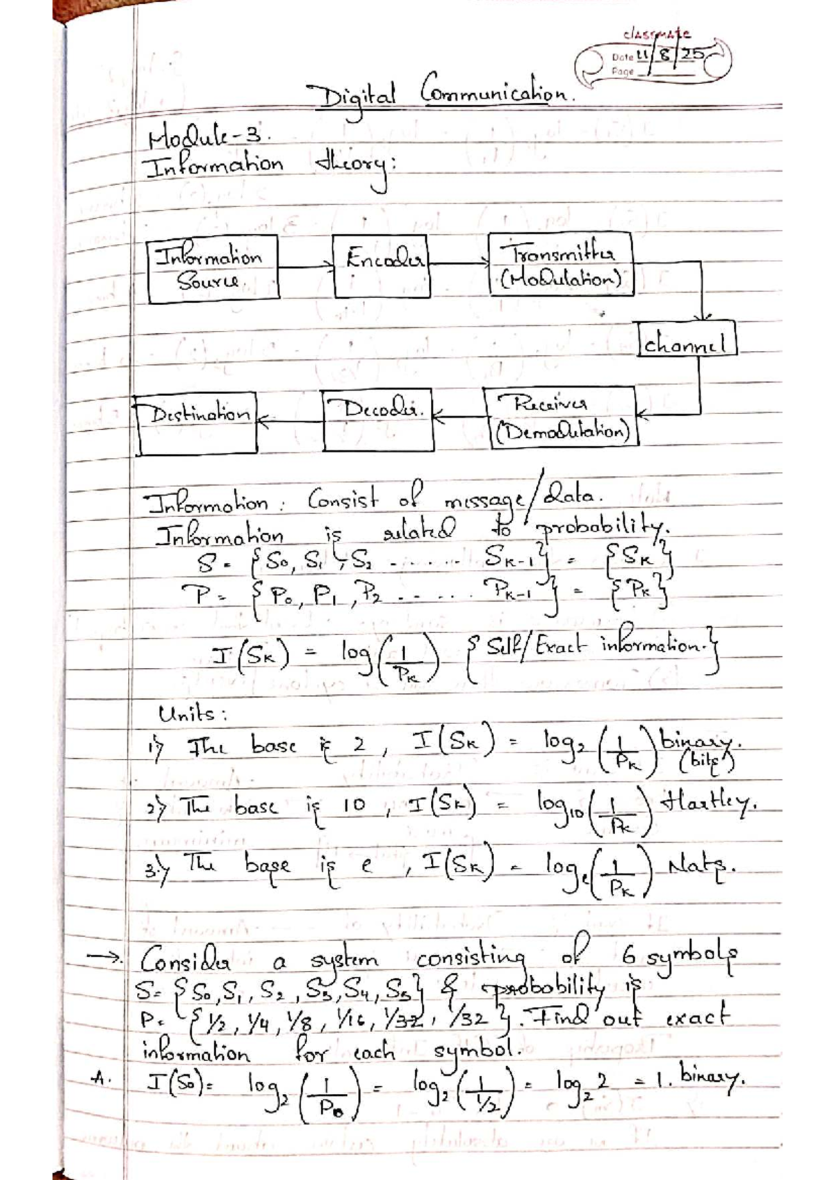 Digital Communication Module 3 Notes Information Theory Entropy