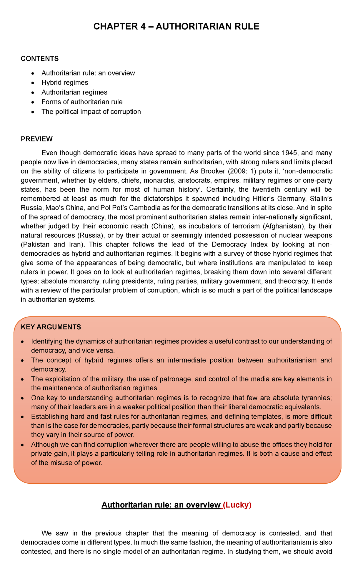 CHAPTER 4 - AUTHORITARIAN RULE: OVERVIEW AND FORMS - Studocu