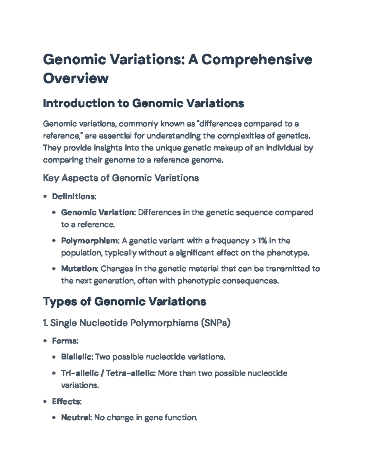 Comprehensive Overview of Genomic Variations: Key Concepts ...
