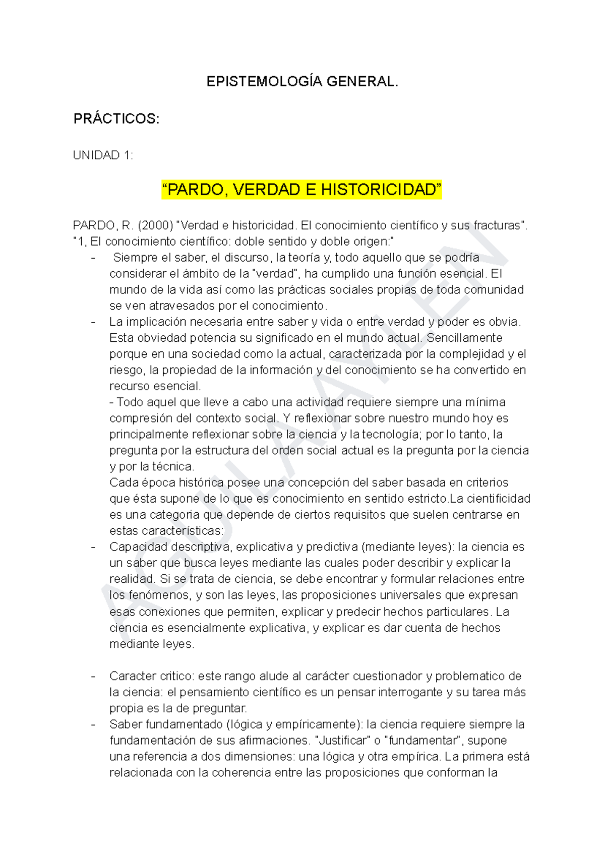 EPISTEMOLOGÍA GENERAL: RESUMEN DE UNIDAD 1 - VERDAD Y HISTORICIDAD ...