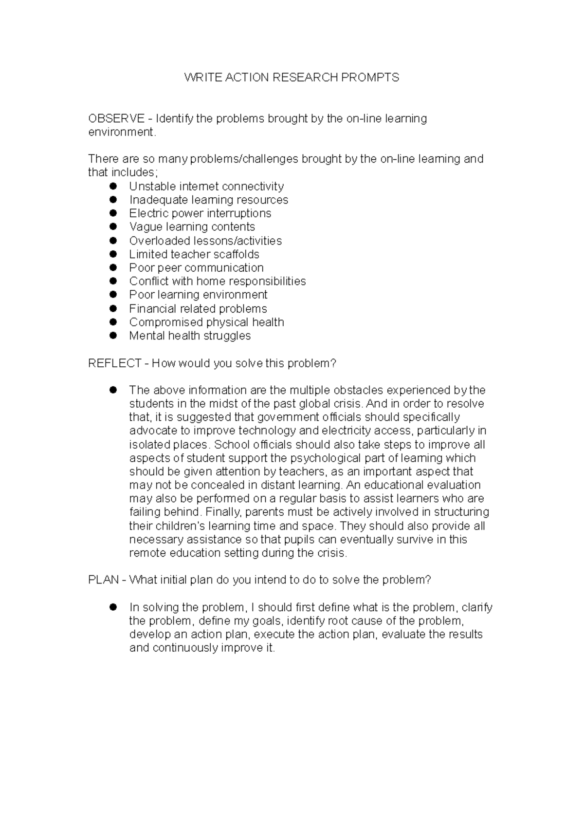 FS-2 Episode 7, Action Research Prompts Answer - WRITE ACTION RESEARCH ...