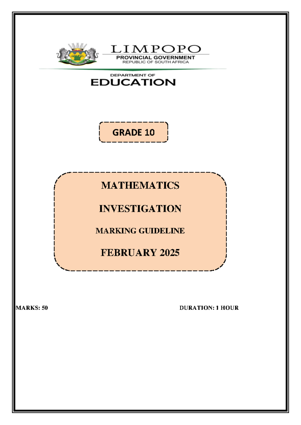 Grade 10 Math Trigonometry Investigation Memo - February 2025 - Studocu