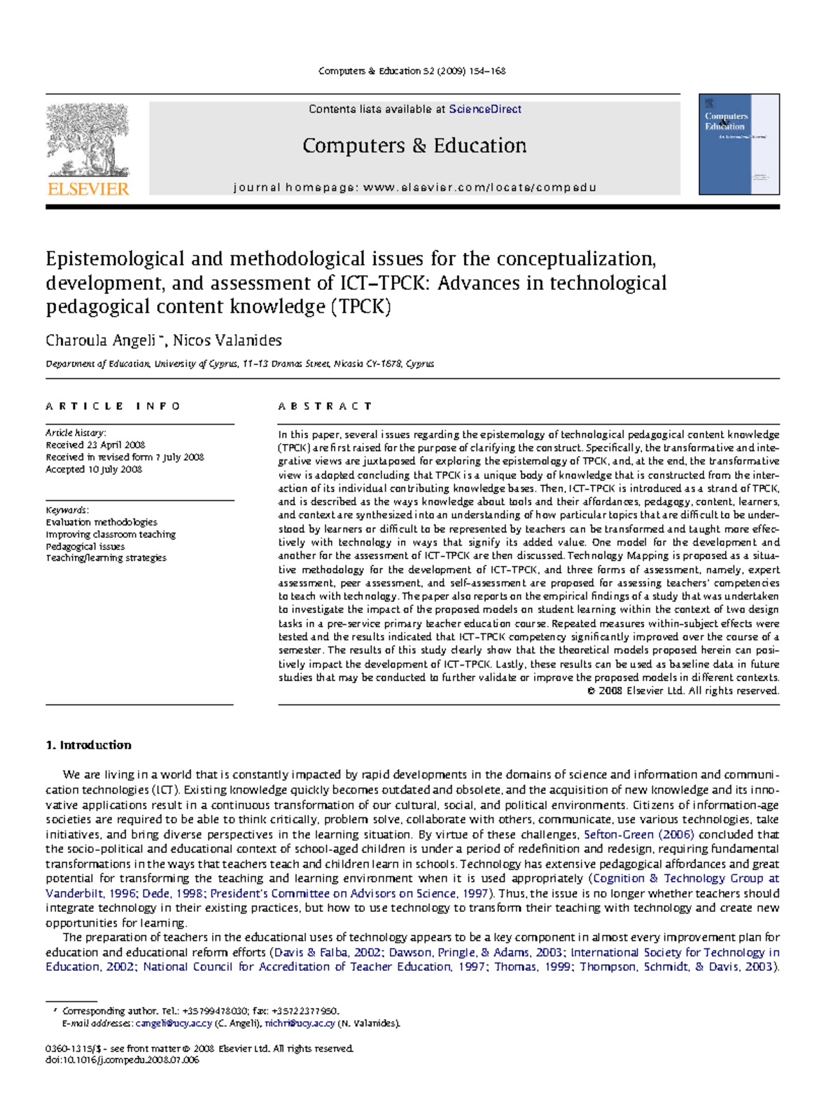 TPCK Conceptualization and Development in Education 52 (2009) - Studocu