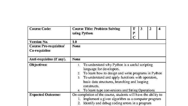 Course Code: PSY101 - Syllabus for Problem Solving Using Python - Studocu