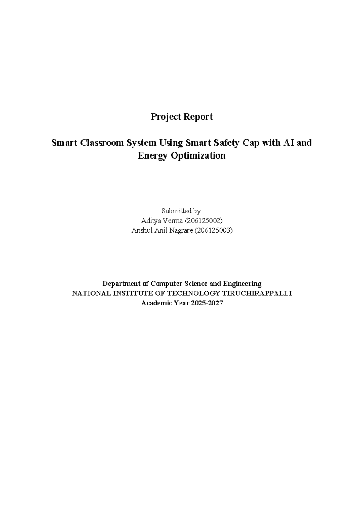 Project Report: Smart Classroom System with AI & Safety Cap (CSE 206125 ...