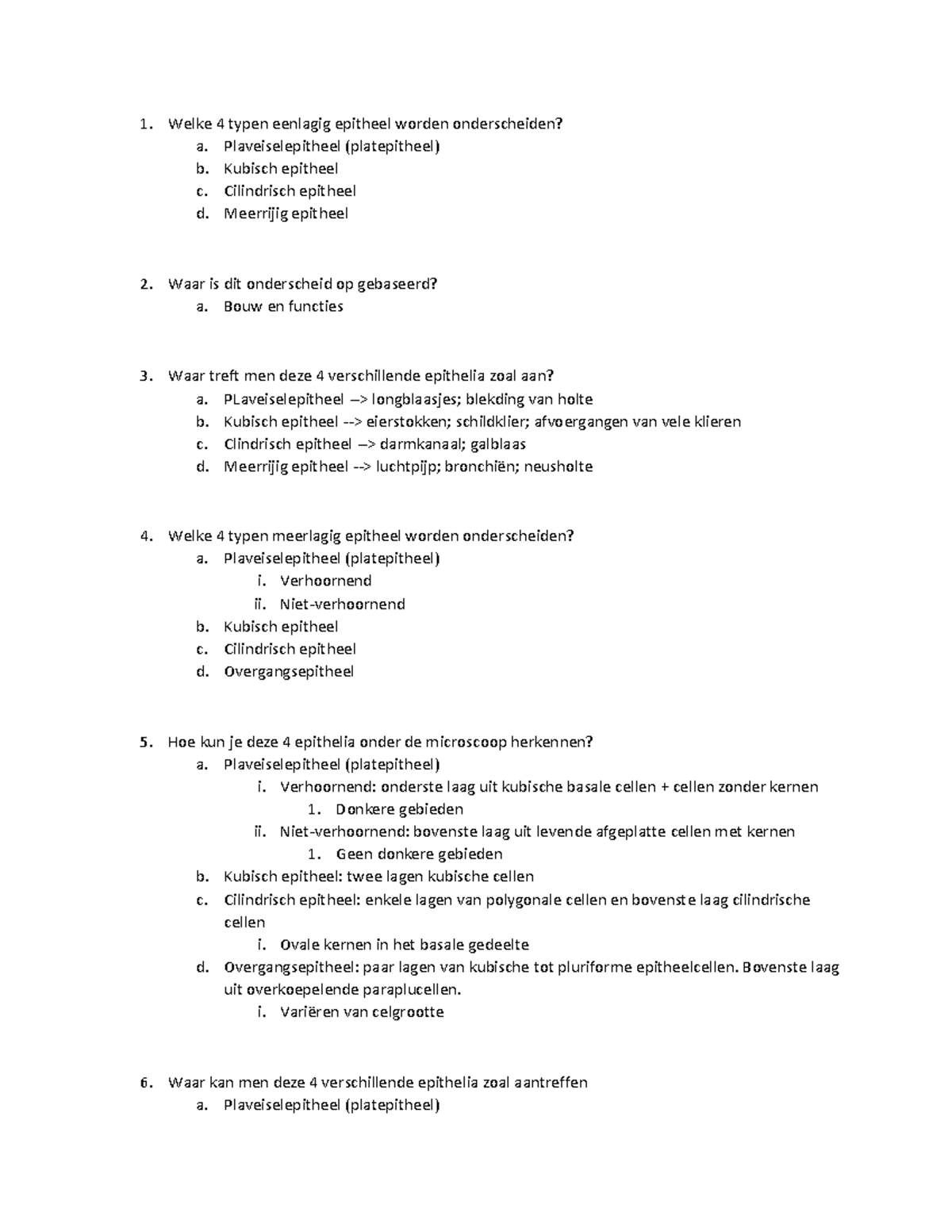 20231113 Pathofysiologie S1 Zelfstudie 1: Epithelia Types en Kenmerken ...