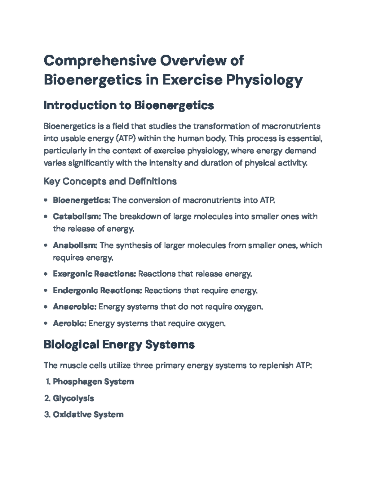 Bioenergetics in Exercise Physiology: Key Concepts and Applications ...