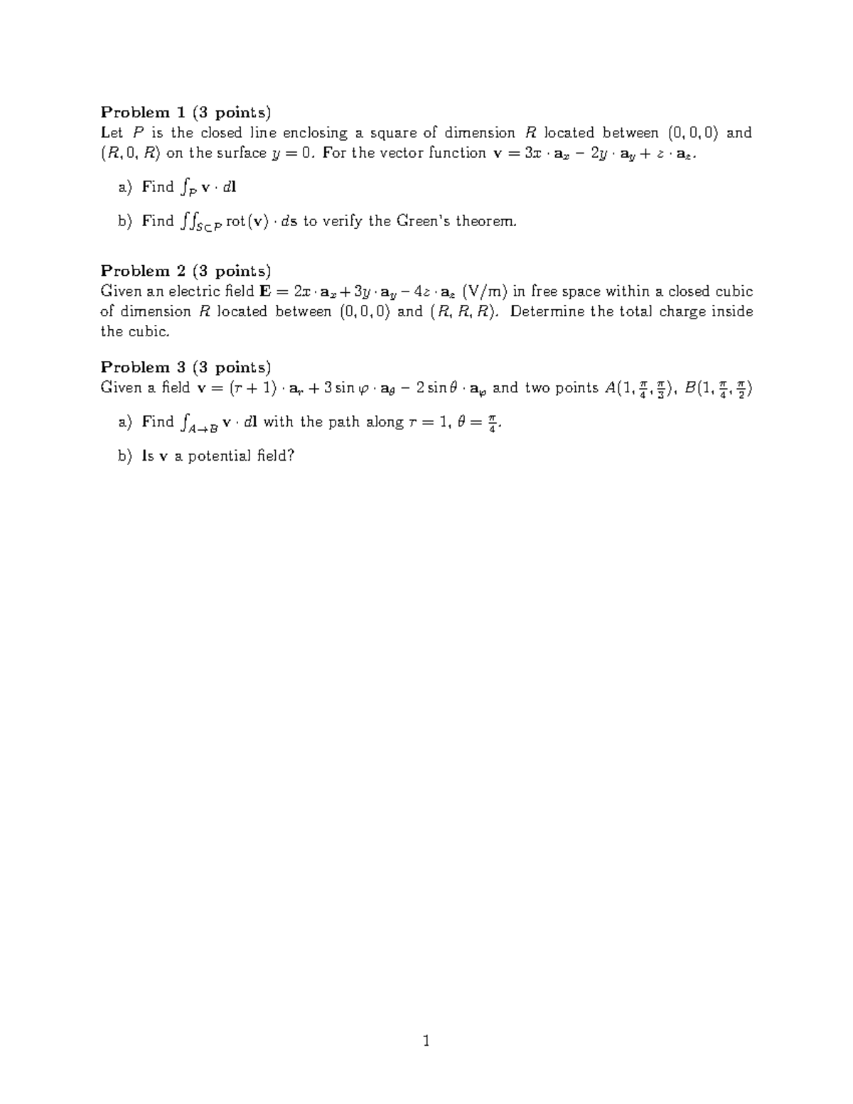 Midterm Exam Problems for Electromagnetic Field Theory (EFT 101) - Studocu