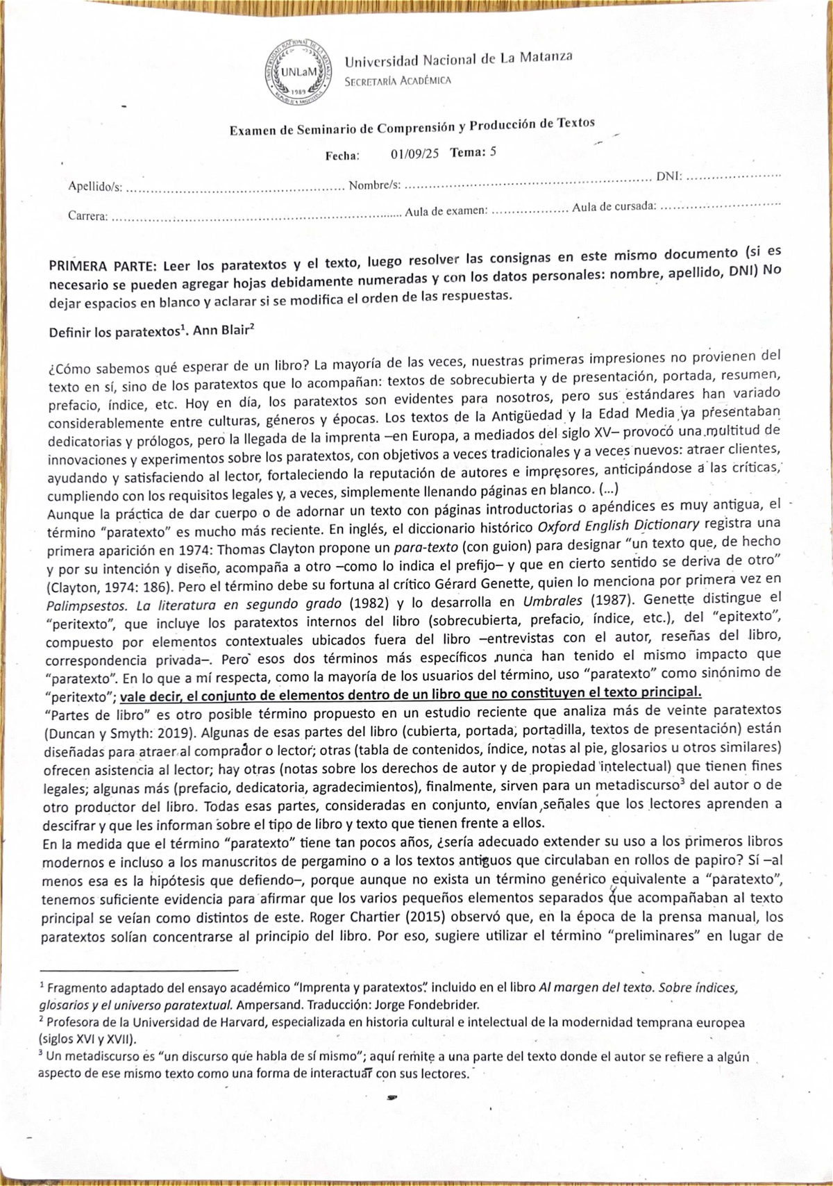 Examen de Seminario de Comprensión y Producción de Textos 2025 UNLaM ...